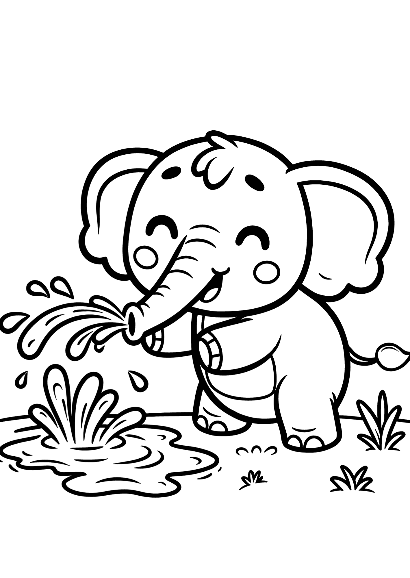 Elephant Water Play - Free Coloring Page