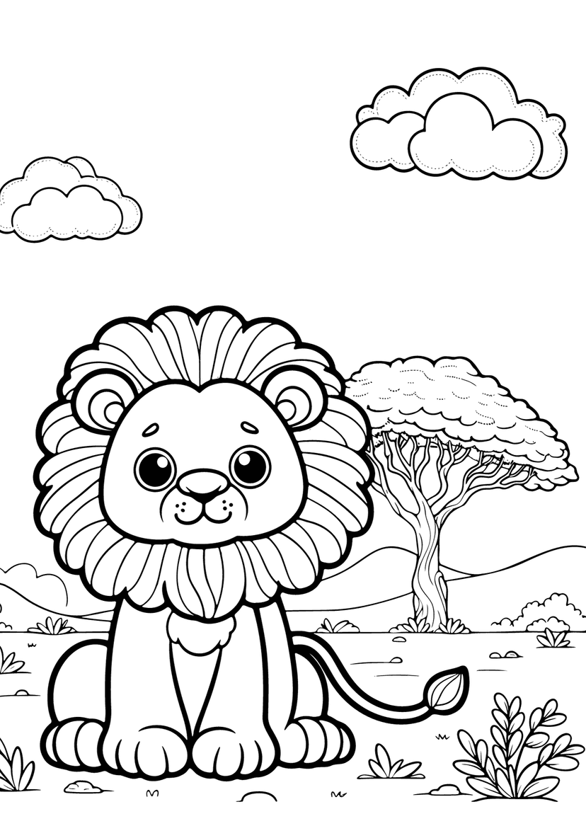 Friendly Lion - Free Coloring Page