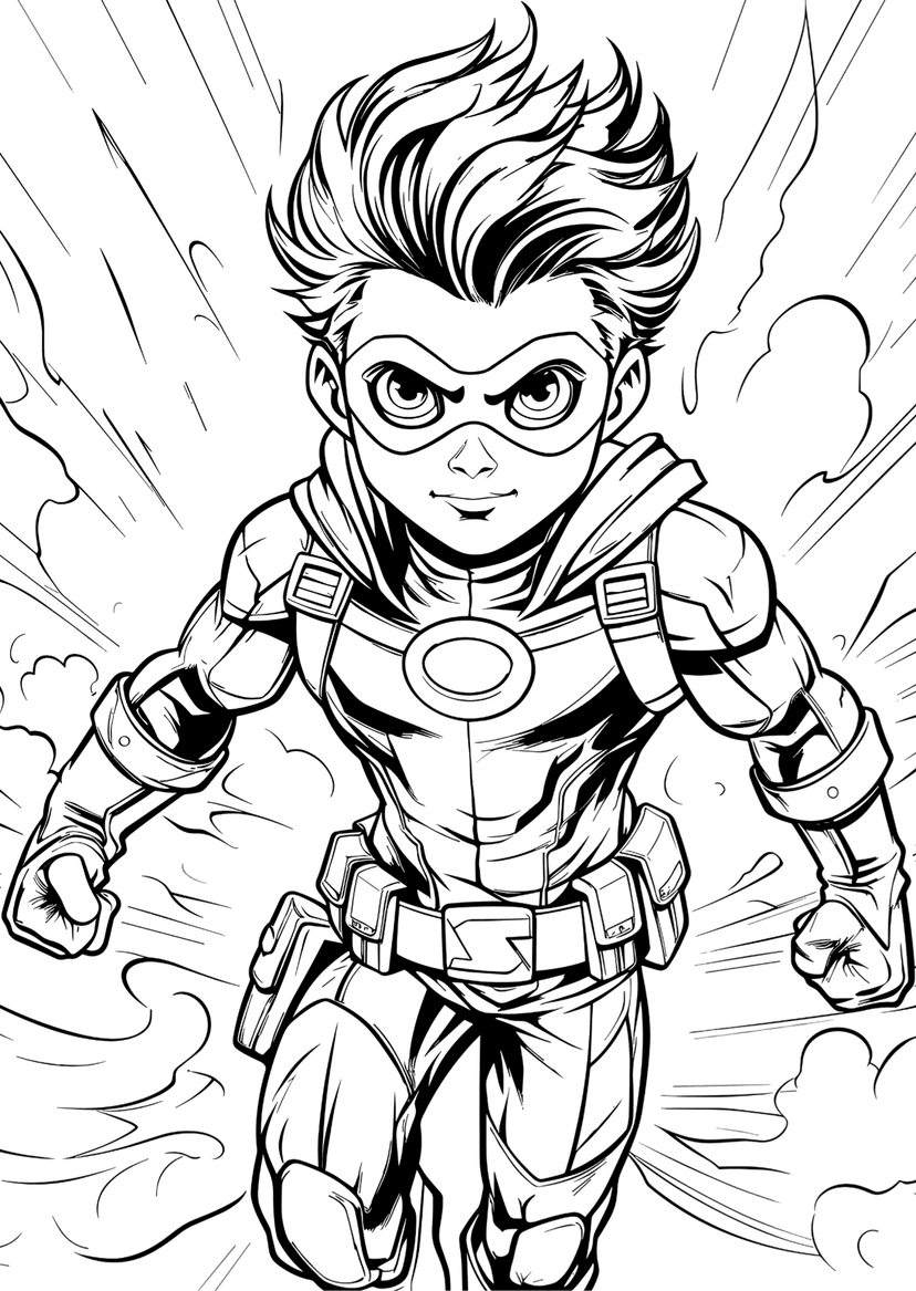 Superhero Action - Coloring Page