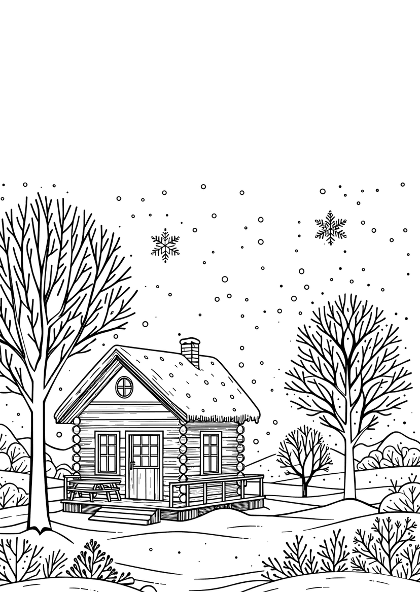 Free Winter House - Cozy Coloring Page